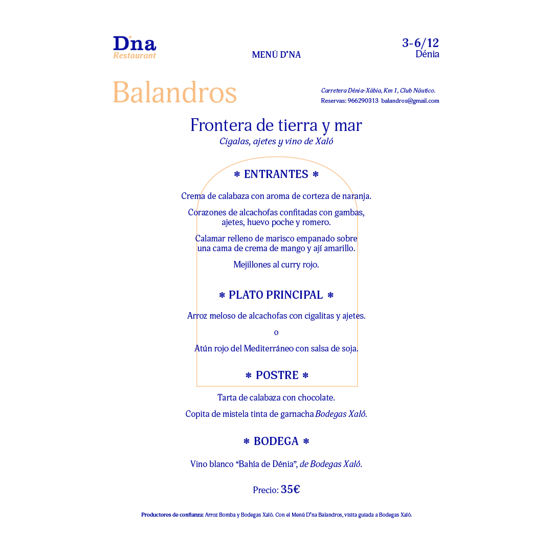 Menú Dna Restaurant: Frontera de tierra y mar - Restaurante Balandros